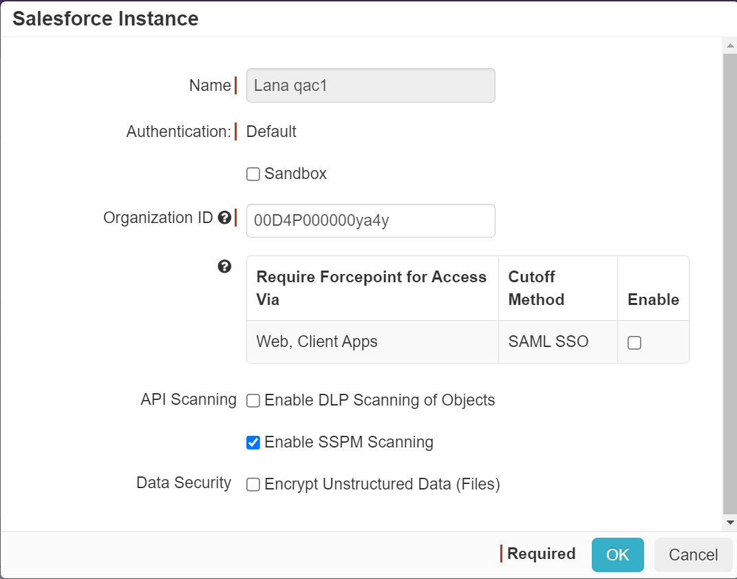 Salesforce: Configuring SSPM scan in Forcepoint Data Security Cloud | SSE